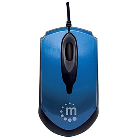 Manhattan Edge USB Wired Mouse Blue 1000dpi USB A Optical Compact Three Button with Scroll Wheel ...