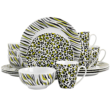 Gibson Home 16 Piece Fine Ceramic Safari Dinnerware Set White - Office ...
