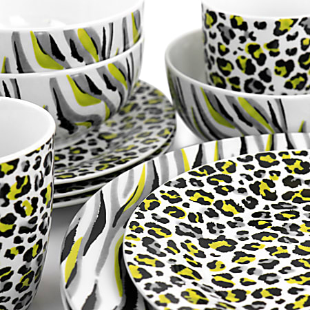 Gibson Home 16 Piece Fine Ceramic Safari Dinnerware Set White - Office ...