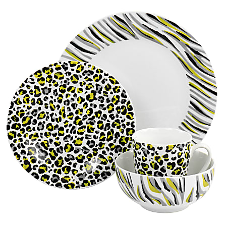 Gibson Home 16 Piece Fine Ceramic Safari Dinnerware Set White - Office ...