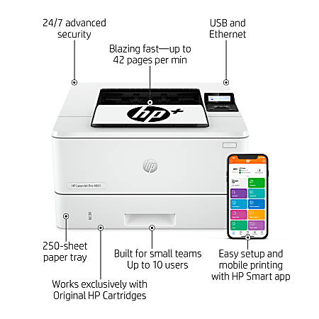 HP LaserJet Pro 4001ne Wireless Laser Monochrome Printer with HP Smart ...