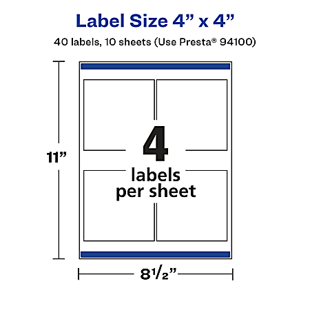 Avery Glossy Permanent Labels With Sure Feed 94100 WGP10 Square 4 x 4 ...