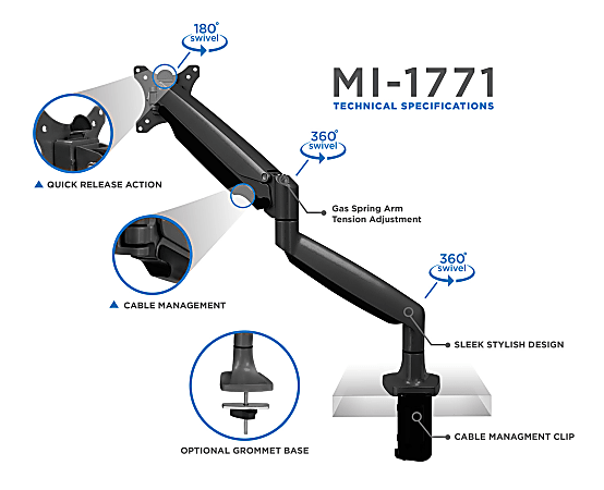 Mount It MI 1771B Single Monitor Desk Arm Mount 19 H x 12 W x 4 D Black ...