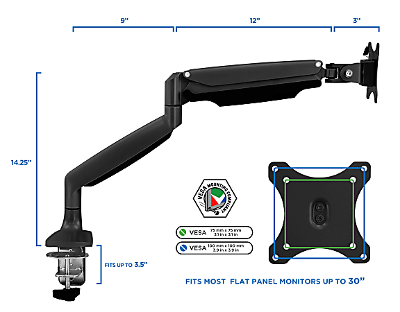 Mount It MI 1771B Single Monitor Desk Arm Mount 19 H x 12 W x 4 D Black ...