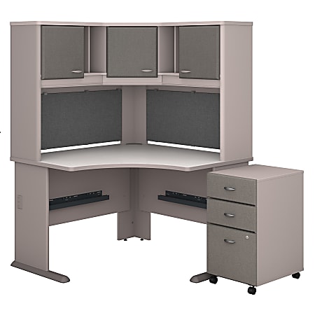 Bush Business Furniture Office Advantage 48 W Corner Desk With Hutch And Mobile File Cabinet PewterWhite Spectrum Standard Delivery Office Depot