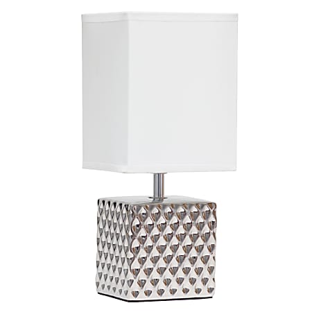 Simple Designs Petite Hammered Square Table Lamp 11 1316 H WhiteChrome ...