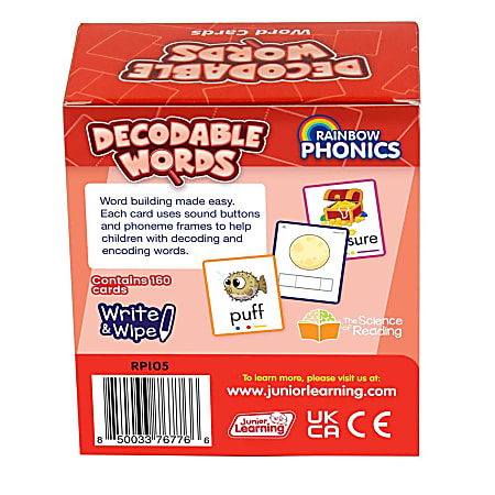 Junior Learning Rainbow Phonics Decodable Word Cards - Office Depot