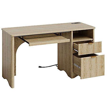 Bestier 55 Computer Desk With Power Outlets 2 Storage Drawers And ...