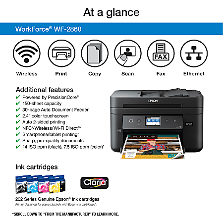 Epson WorkForce WF 2860 Wireless Inkjet All In One Color Printer ...