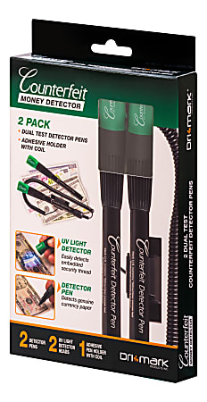 Dri Mark Dual Test Counterfeit Detection Pens With UV LED Light Black ...