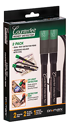Dri Mark Dual Test Counterfeit Detection Pens With UV LED Light Black ...