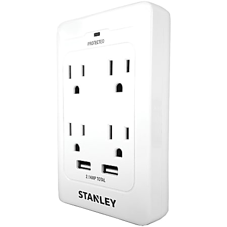 Stanley SurgeQuad 33202 4 AC Outlet And 2 USB Wall Tap White - Office Depot