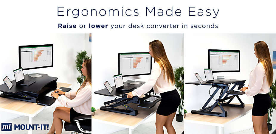 Mount It 49 W Height Adjustable Standing Desk Converter Black - Office ...