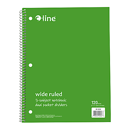 C Line Wide Rule Spiral Notebooks 9 x 11 3 Subject 120 Sheets Assorted ...