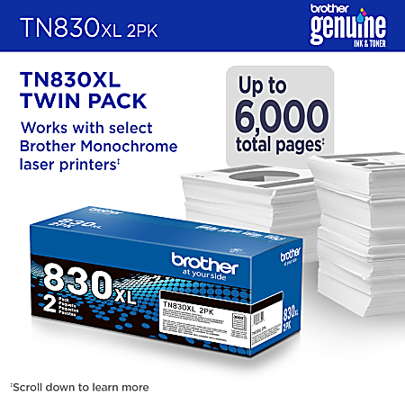 Brother Genuine TN830XL2PK Black High Yield Toner Cartridges Pack Of 2 ...