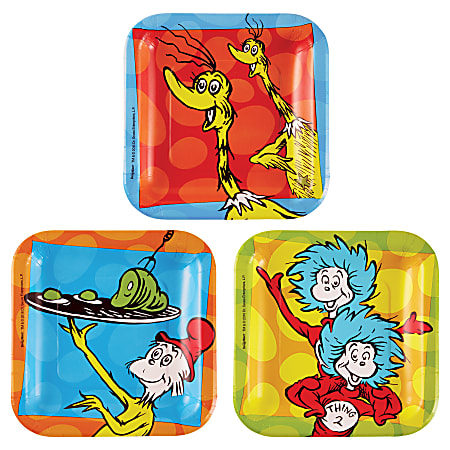 Amscan Dr. Seuss 7" Square Paper Plates, Multicolor, 8 Plates Per Pack ...