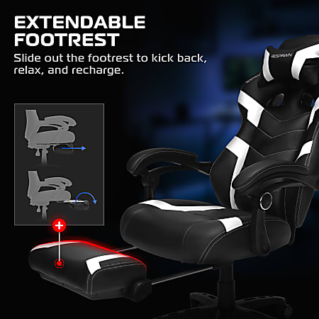RESPAWN 110 Pro Gaming Chair With Footrest Headrest Pillow White ...