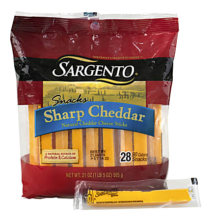 Sargento Sharp Cheddar Cheese Sticks Bag Of 28 Sticks - Office Depot