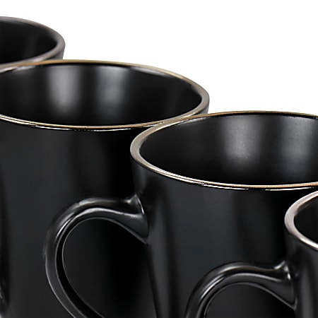 Elama Paul 6 Piece Stoneware Mug Set 12 Oz Matte BlackGold - Office Depot