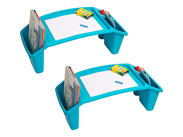 Mind Reader Kids Lap Desk Activity Tray Portable Drawing Lap Desk With Side Storage 8 12 H x 10 34 W x 22 14 D Blue Set Of 2 Office Depot