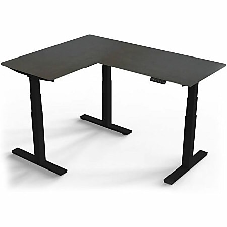 Uncaged Ergonomics Rise Up Electric Adjustable Height Corner Standing Desk L Shaped L shaped Base 330 lb Capacity Height Adjustable Black