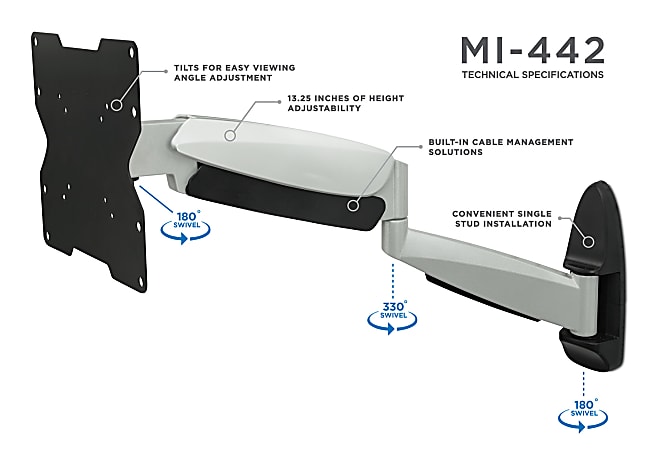 Mount It MI 442 Height Adjustable TV Wall Mount 15 H x 18 W x 3 1316 D ...