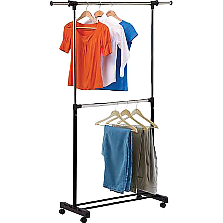 Honey Can Do Double Bar Garment Rack 73 H x 17 W x 60 D ChromeBlack ...