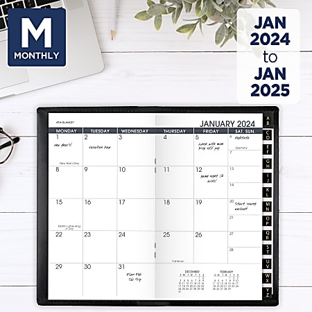2024 2025 AT A GLANCE 13 Month Monthly Planner 3 12 x 6 Black January ...