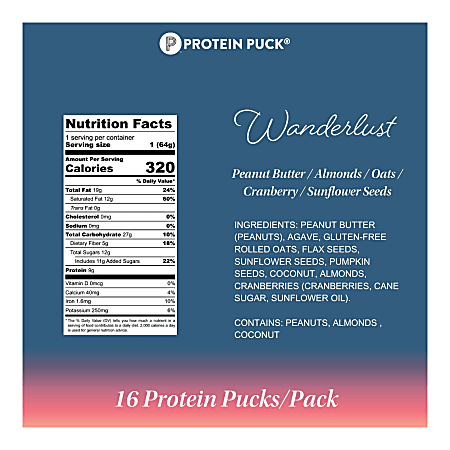 Protein Puck Wanderlust Peanut Butter Cranberry 16 2.25 oz - Office Depot