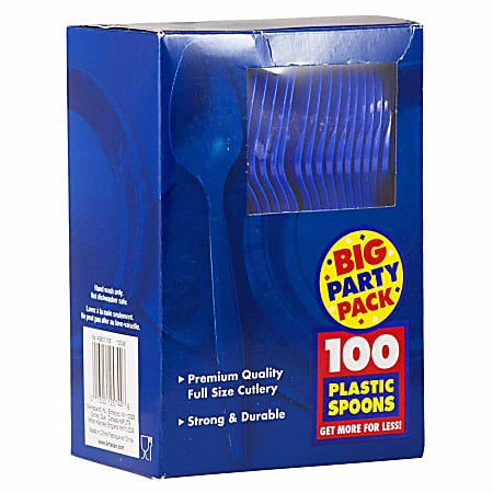 JAM PAPER Big Party Pack of Premium Plastic Spoons Royal Blue 100 ...
