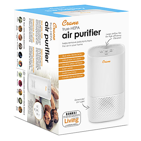 Crane True HEPA Air Purifier with Germicidal UV Light 250 Sq Ft. Coverage 7 2 3 x 7 2 3 x 12 2 3