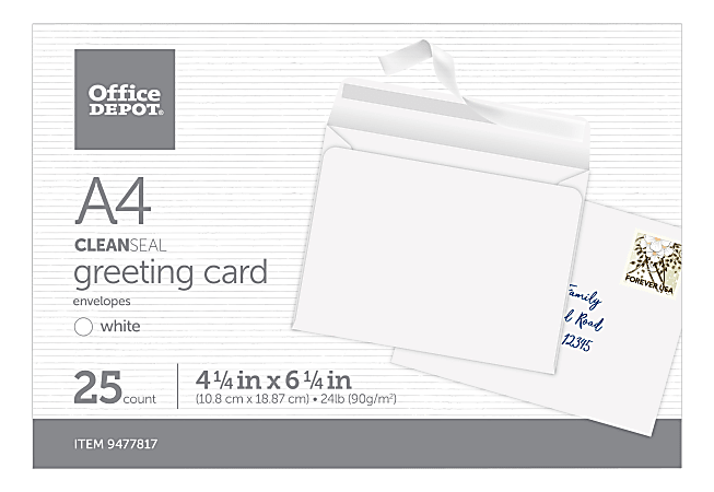 Office Depot Brand Greeting Card Envelopes A4 4 14 x 6 14 Clean Seal ...