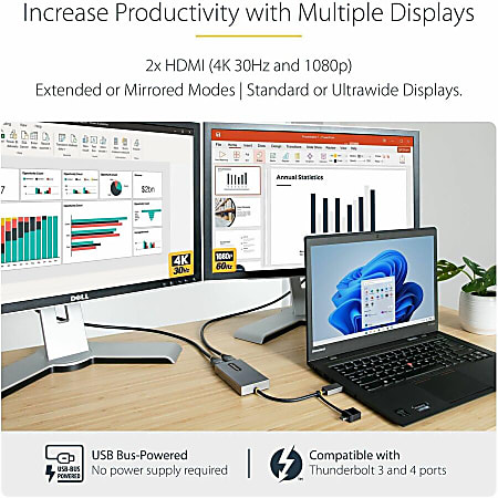 StarTech.com USB to Dual HDMI Adapter USB AC to 2x HDMI Displays 1x ...