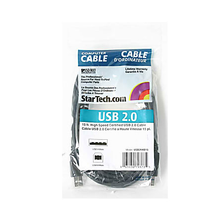 StarTech.com USB 2.0 Male A to Male B Cable 15 Black - Office Depot