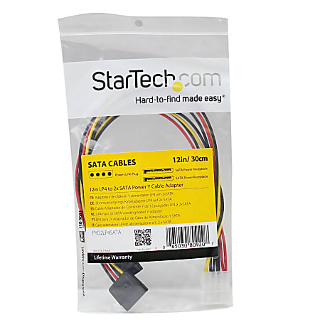 StarTech.com 12in LP4 to 2x SATA Power Y Cable Adapter Power two SATA ...