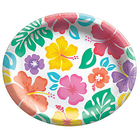Amscan Summer Hibiscus Oval Paper Plates 10 x 12 Multicolor 20 Plates ...