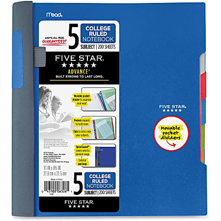 Five Star Advance Wirebound Notebook 8 12 x 11 34 5 Subject College ...