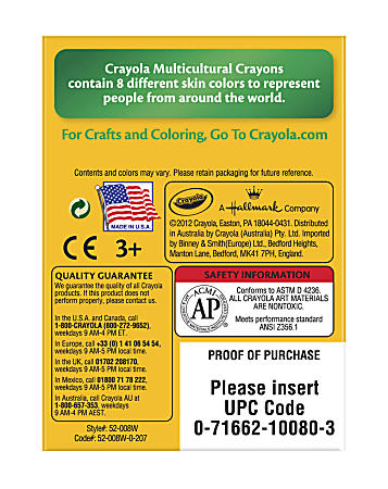 Crayola Multicultural Crayons Assorted Colors Box Of 8 Crayons - Office ...