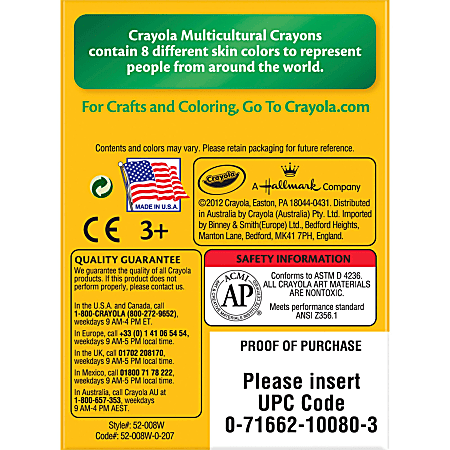 Crayola Multicultural Crayons Assorted Colors Box Of 8 Crayons - Office ...