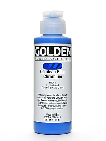 Golden Fluid Acrylic Paint 4 Oz Cerulean Blue Chromium - ODP Business ...