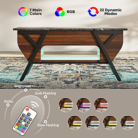 Bestier Lift Top Coffee Table with LED Light 25 14 H x 41 34 W x 19 34 ...