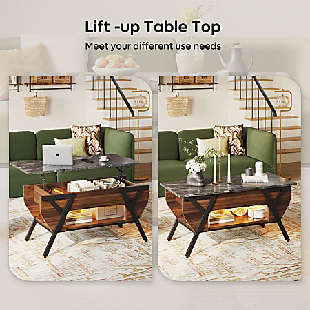 Bestier Lift Top Coffee Table with LED Light 25 14 H x 41 34 W x 19 34 ...