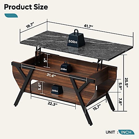 Bestier Lift Top Coffee Table with LED Light 25 14 H x 41 34 W x 19 34 ...