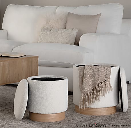 LumiSource Marla Contemporary Nesting Ottoman Set NaturalCream Set Of 2 ...