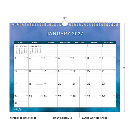 2027 Blue Sky Savoy Cool Monthly Wall Calendar 15x12 0percent Savoy ...