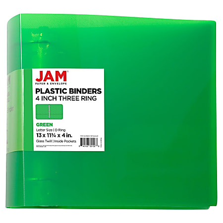 JAM PAPER 3 Ring Plastic Binder 4 inch Green Sold Individually - Office ...