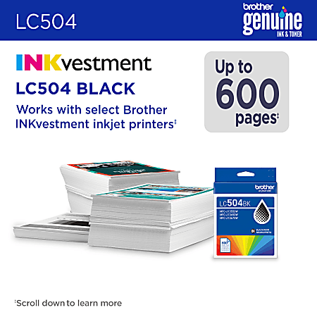 Brother LC504BK Black Standard Yield Ink Cartridge - Office Depot
