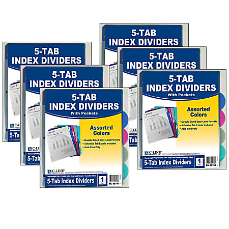 C Line 5 Tab Poly Index Dividers With Slant Pocket 8 12 x 11 Assorted 5 ...
