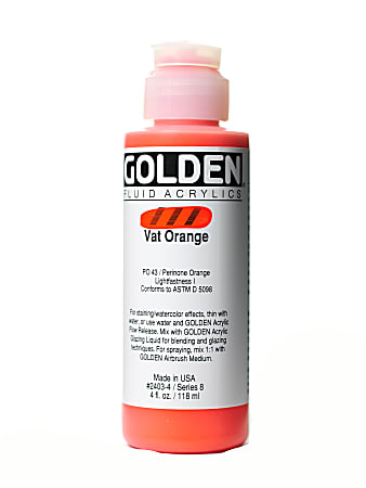 Golden Fluid Acrylic Paint 4 Oz Vat Orange - Office Depot