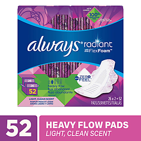 Always Radiant Pads With FlexFoam Heavy Flow Box Of 52 Pads - Office Depot